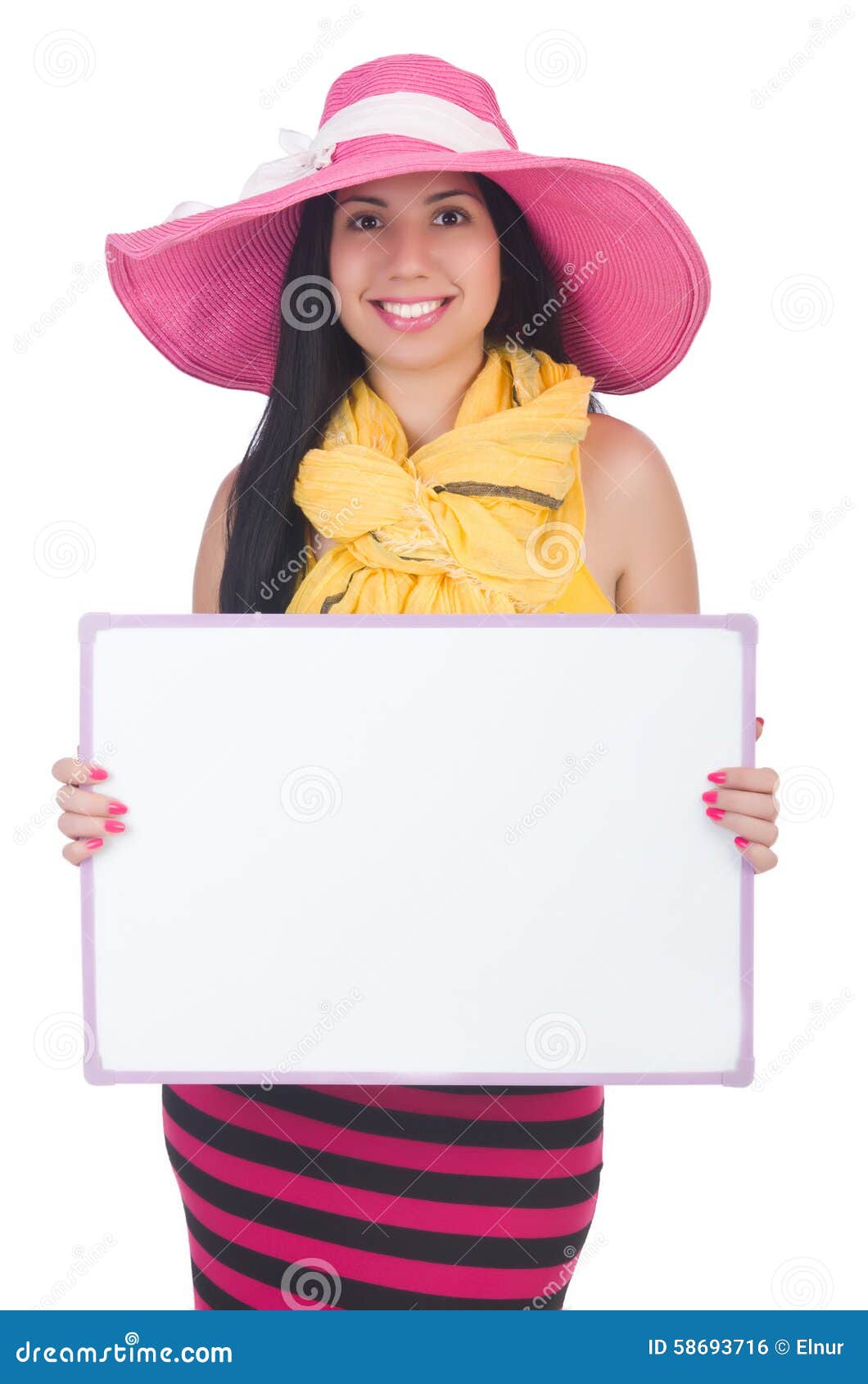 Young Girl with Poster Isolated on White Stock Photo - Image of blank ...