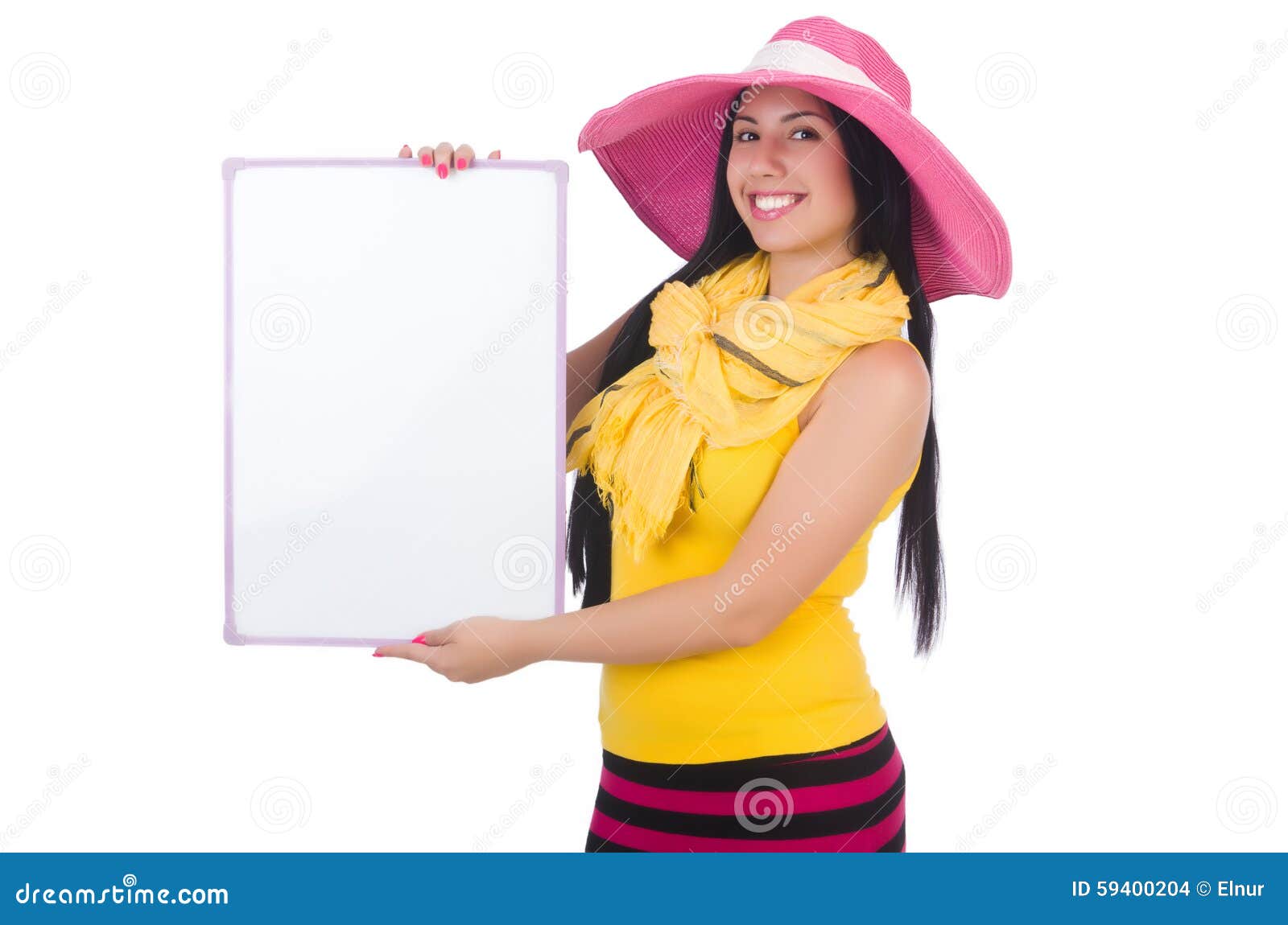 Young Girl with Poster Isolated on White Stock Photo - Image of ...