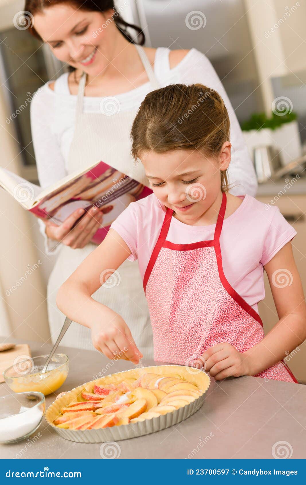 Young Girl Prepare Apple Pie with Mother Stock Image - Image of recipe ...