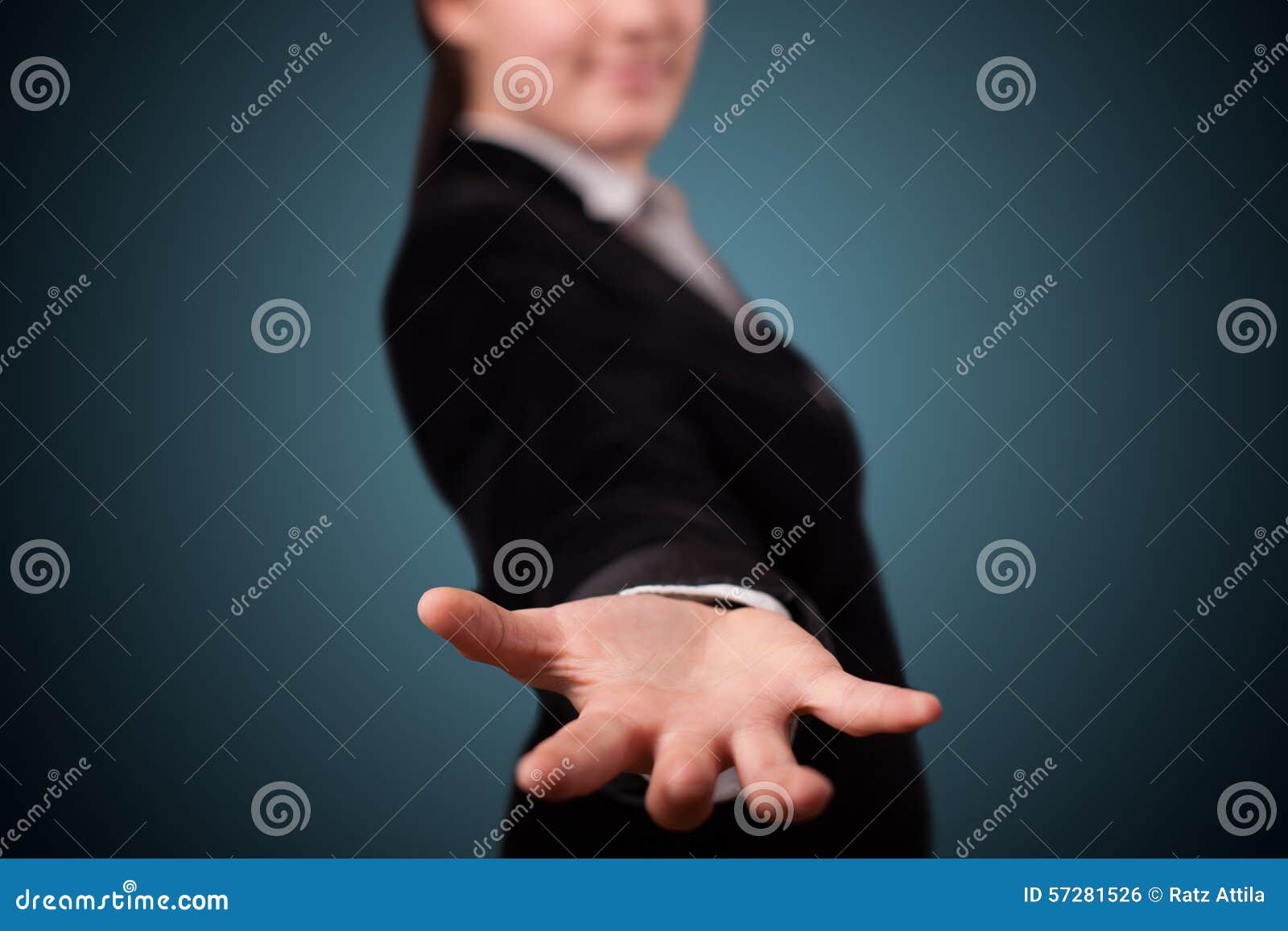 Young Girl Presenting with Hand Copy Space Stock Photo - Image of empty ...