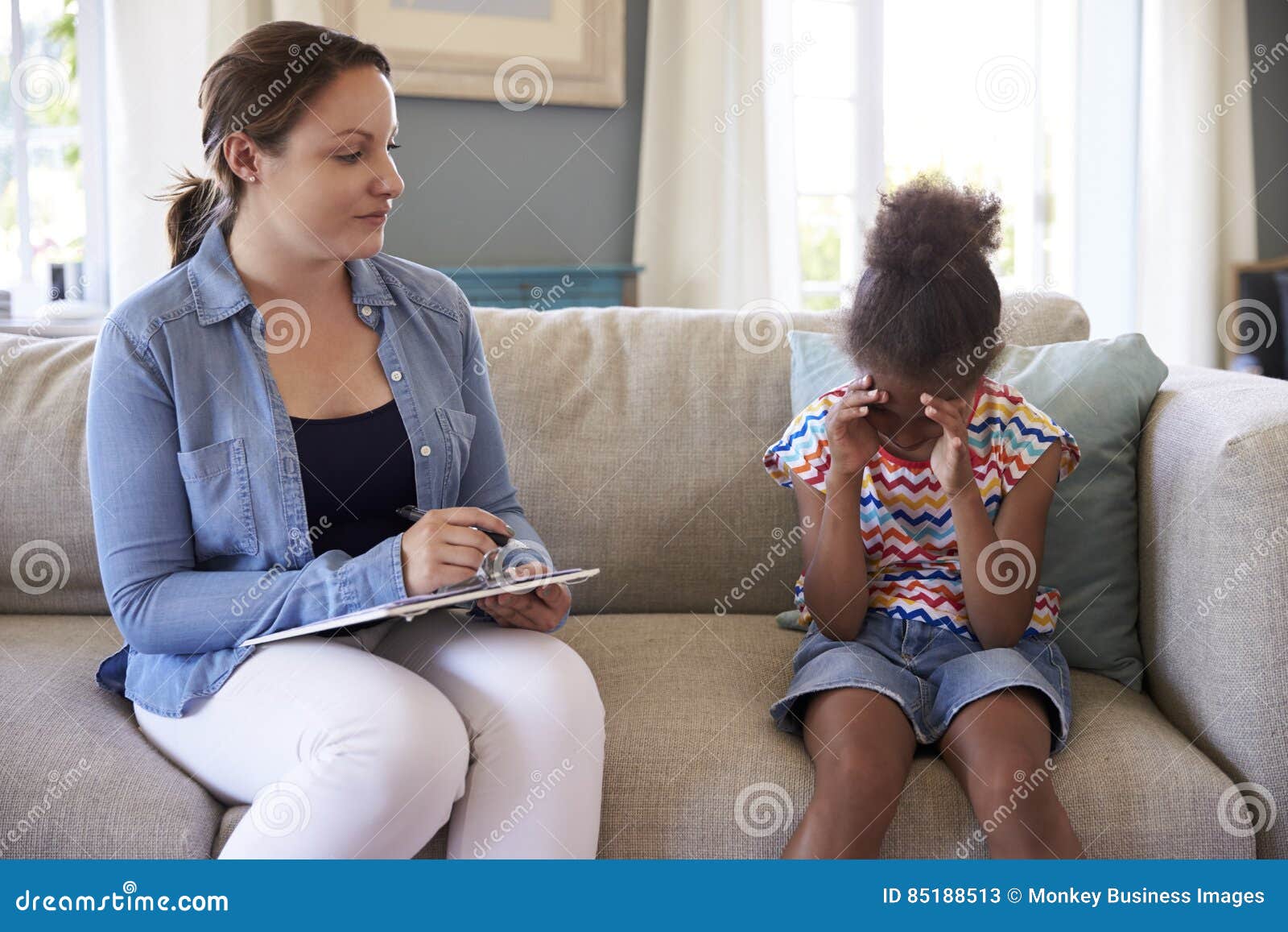 Young Girl with Problems Talking with Counselor at Home Stock Image ...