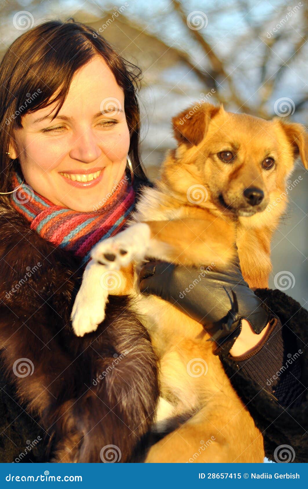 Young girl with a puppy stock image. Image of hold, happy - 28657415