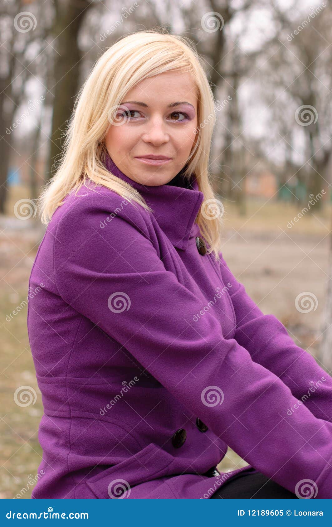 Young Girl in a Purple Coat Stock Image - Image of clothing ...