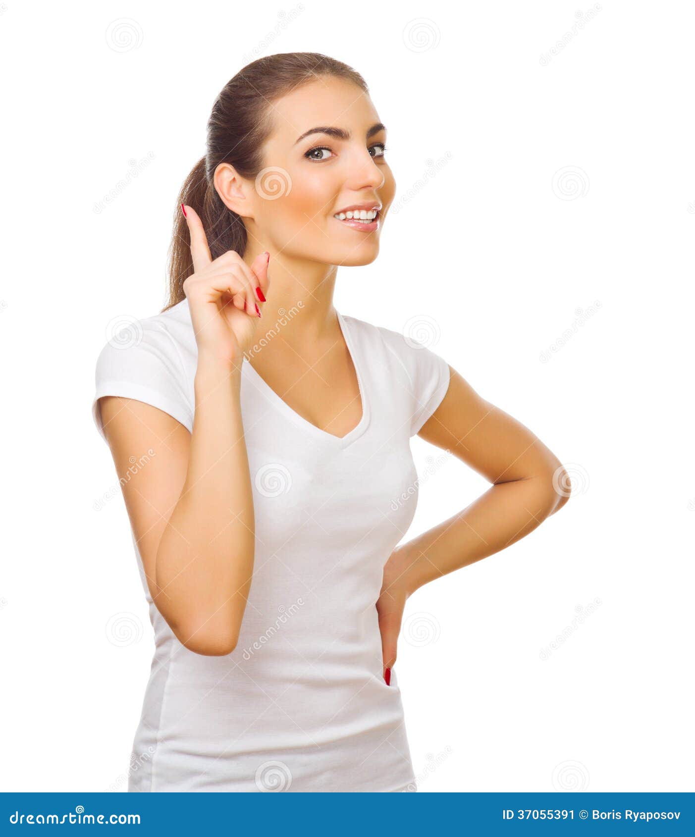 Young Girl with Raised Finger Stock Image - Image of happiness, hair ...