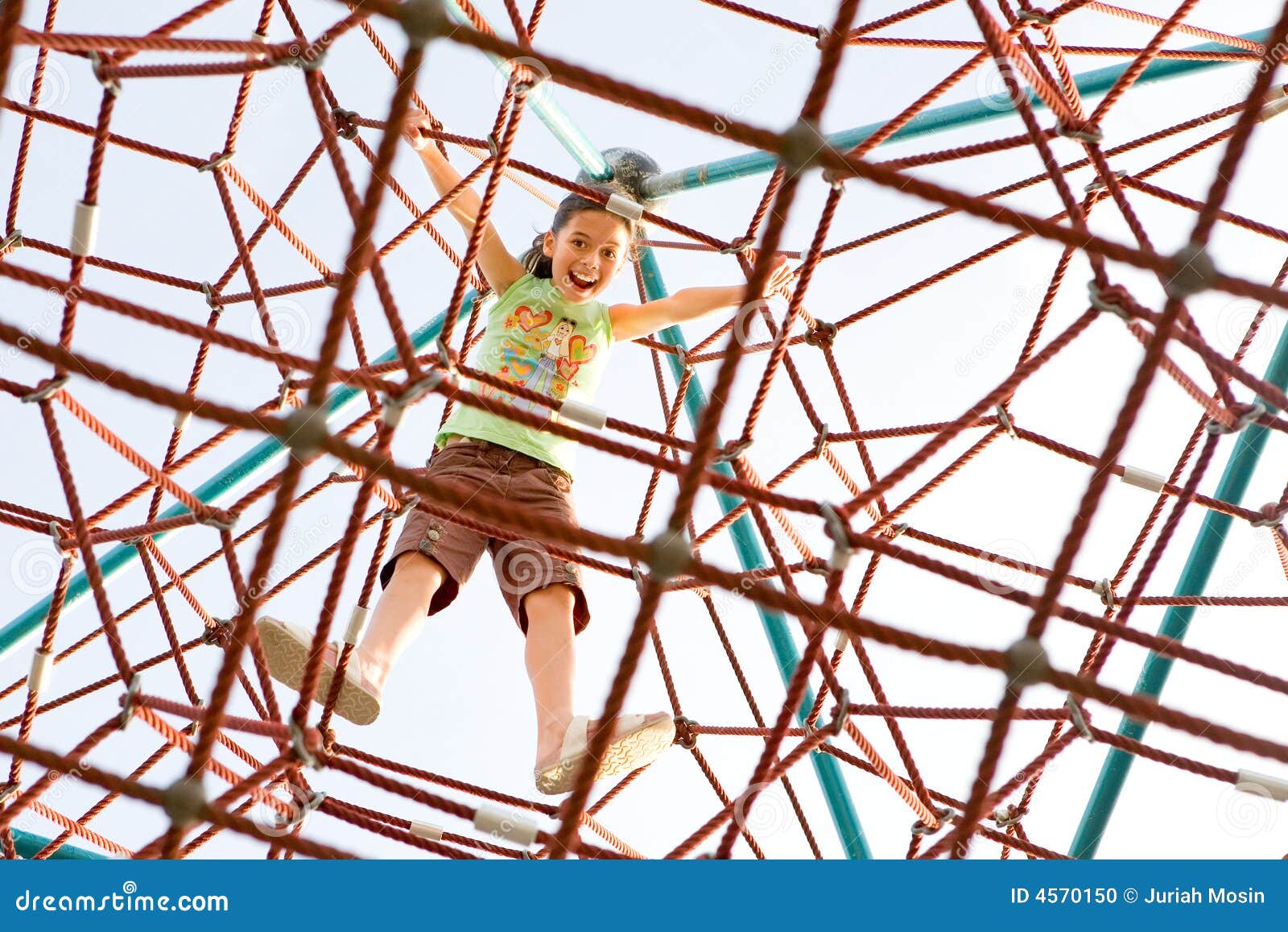 Young Girl Reached the Top of the Giant Climbing Stock Photo - Image of ...