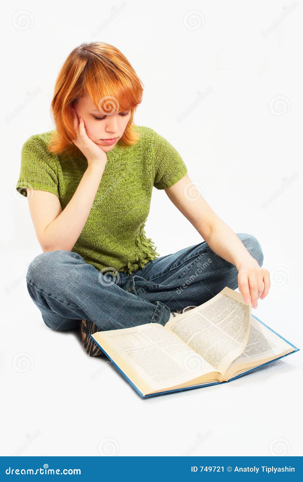 Young Girl Read the Book on White Stock Image - Image of teaching ...
