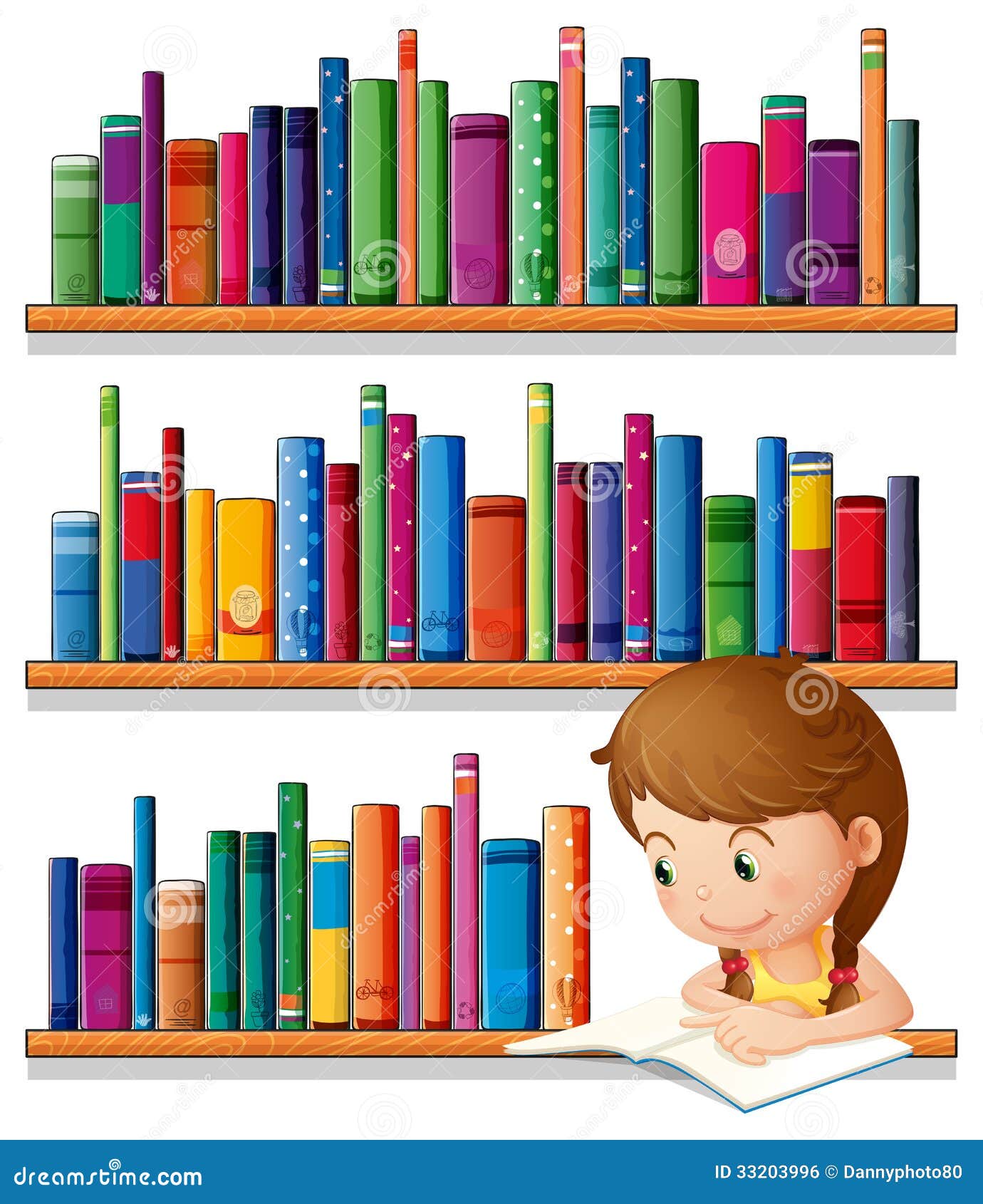 Girl In Library In The Bookcase Looking For A Book With An Exaggerated ...