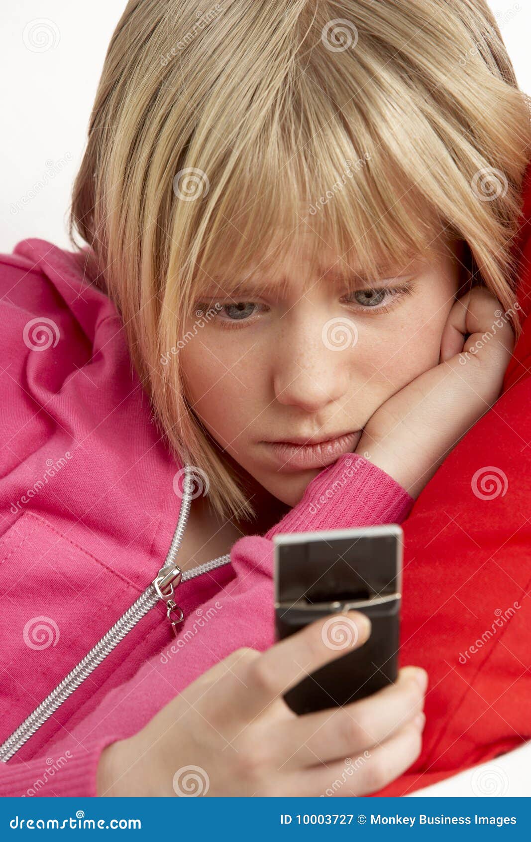 Young Girl Reading Text and Looking Worried Stock Image - Image of cell ...