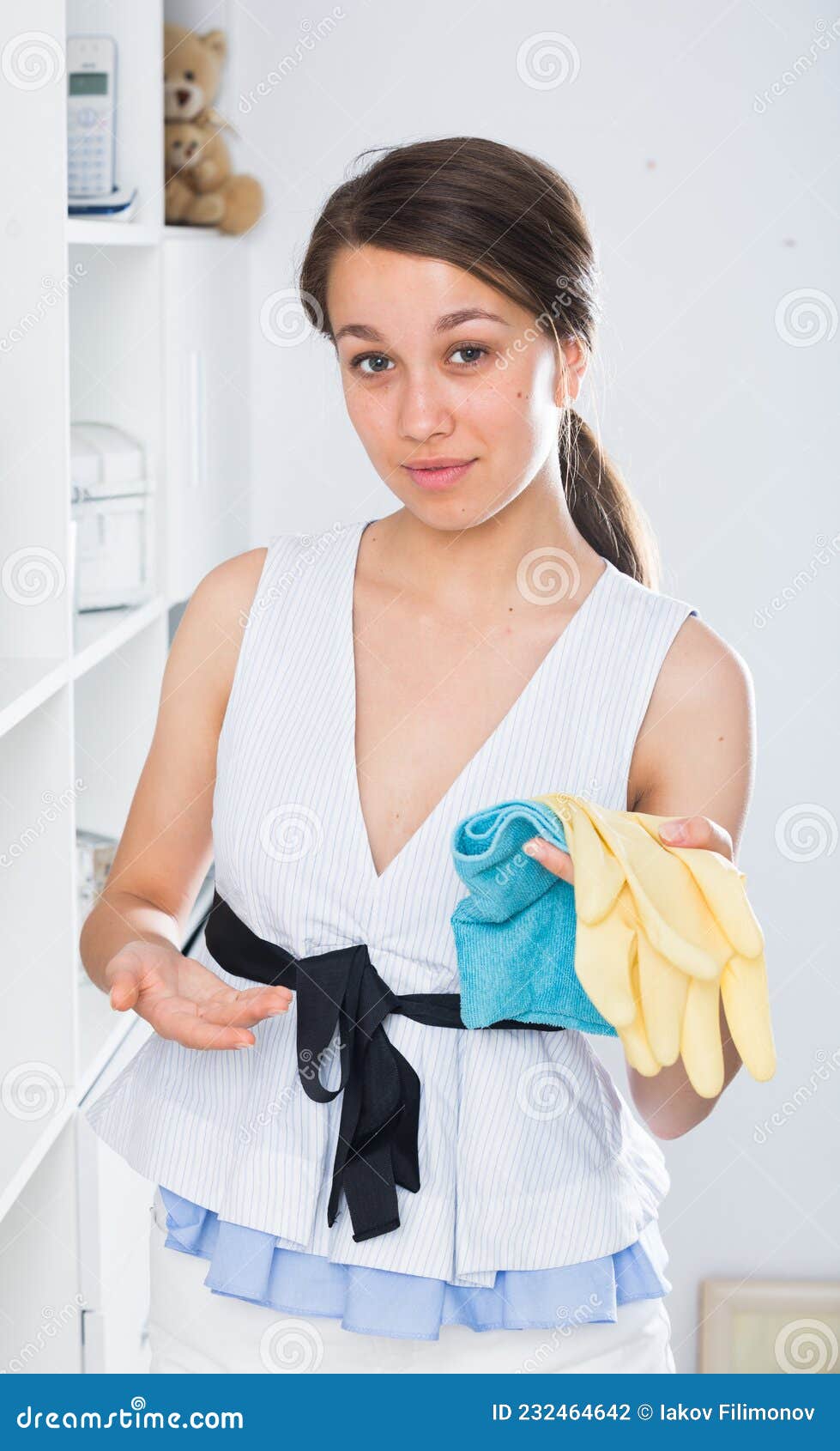 Young Girl is Ready for Cleaning Stock Photo - Image of young ...