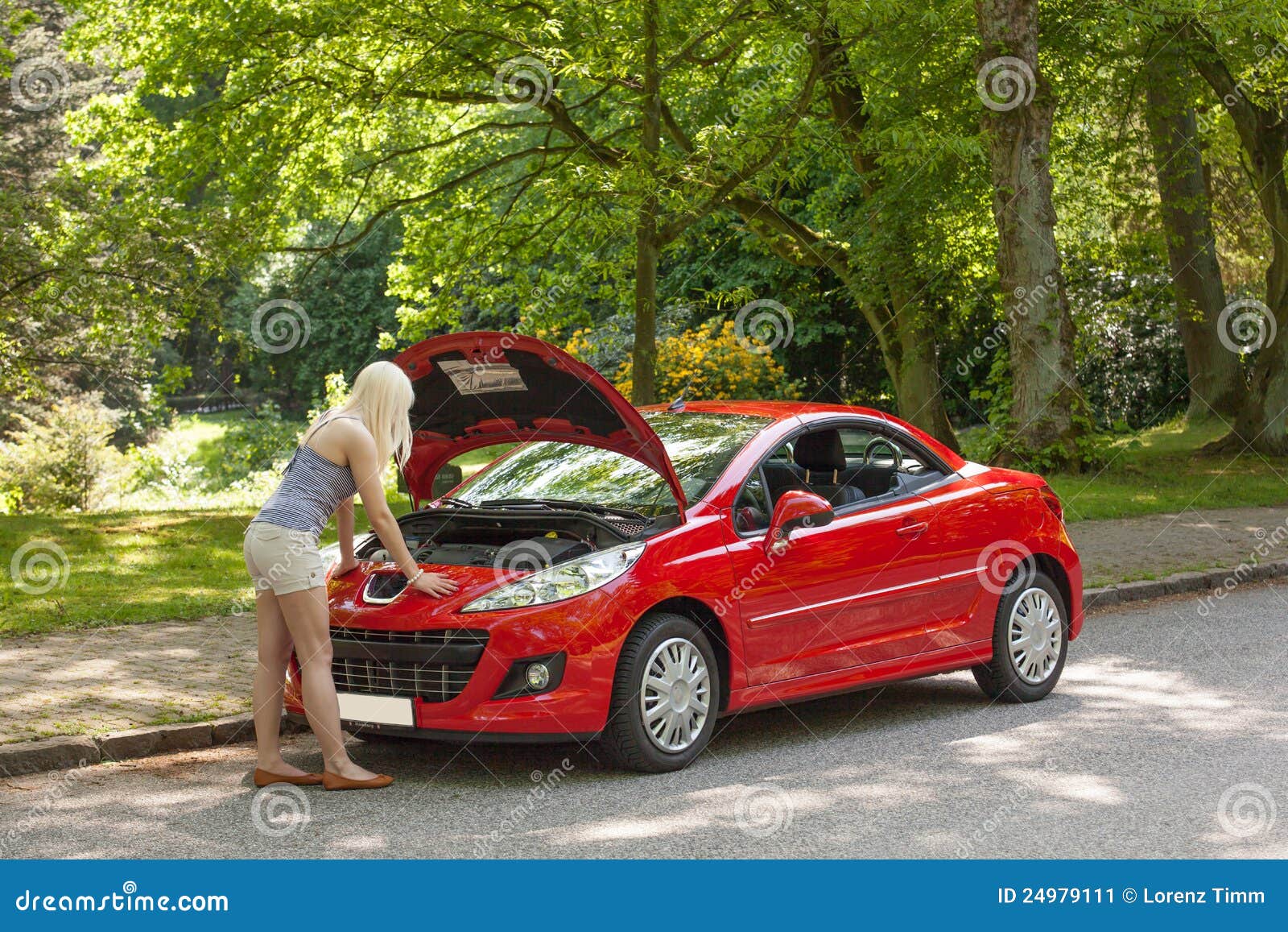 A Young Girl with a Red Car Stock Image - Image of insurance, young ...