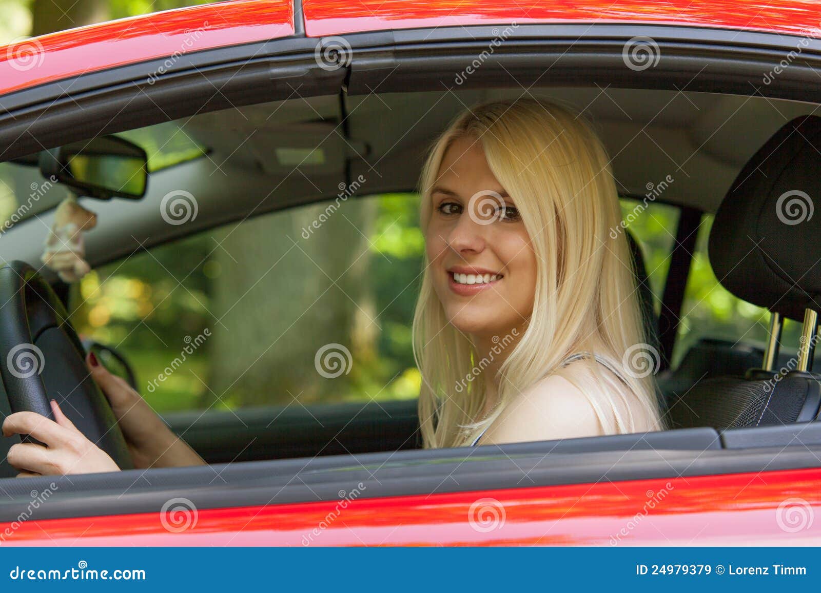A Young Girl with a Red Car Stock Image - Image of usage, vehicle: 24979379