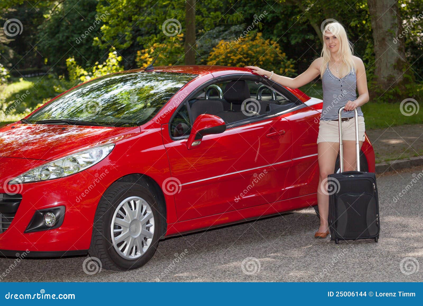 A Young Girl with a Red Car Stock Photo - Image of attractive, woman ...
