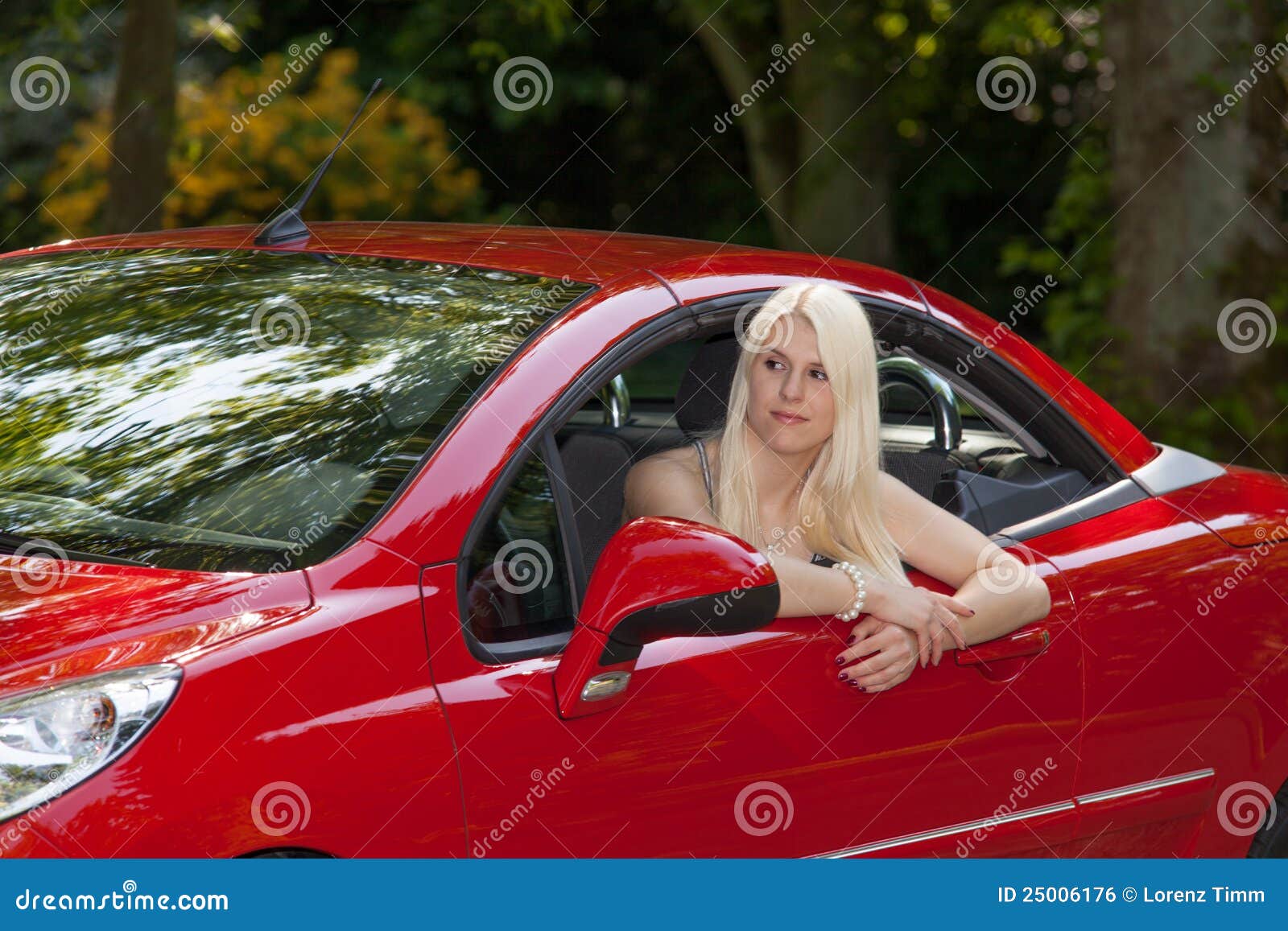A Young Girl with a Red Car Stock Photo - Image of automobile, traffic ...