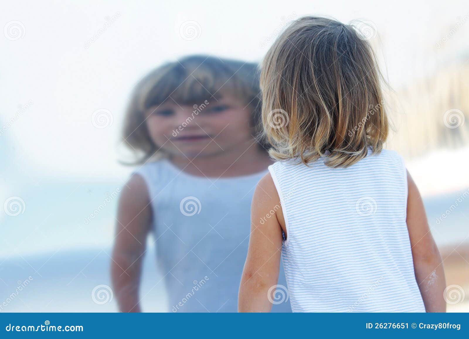 Young Girl Reflecting in Big Mirror Stock Image - Image of alone ...