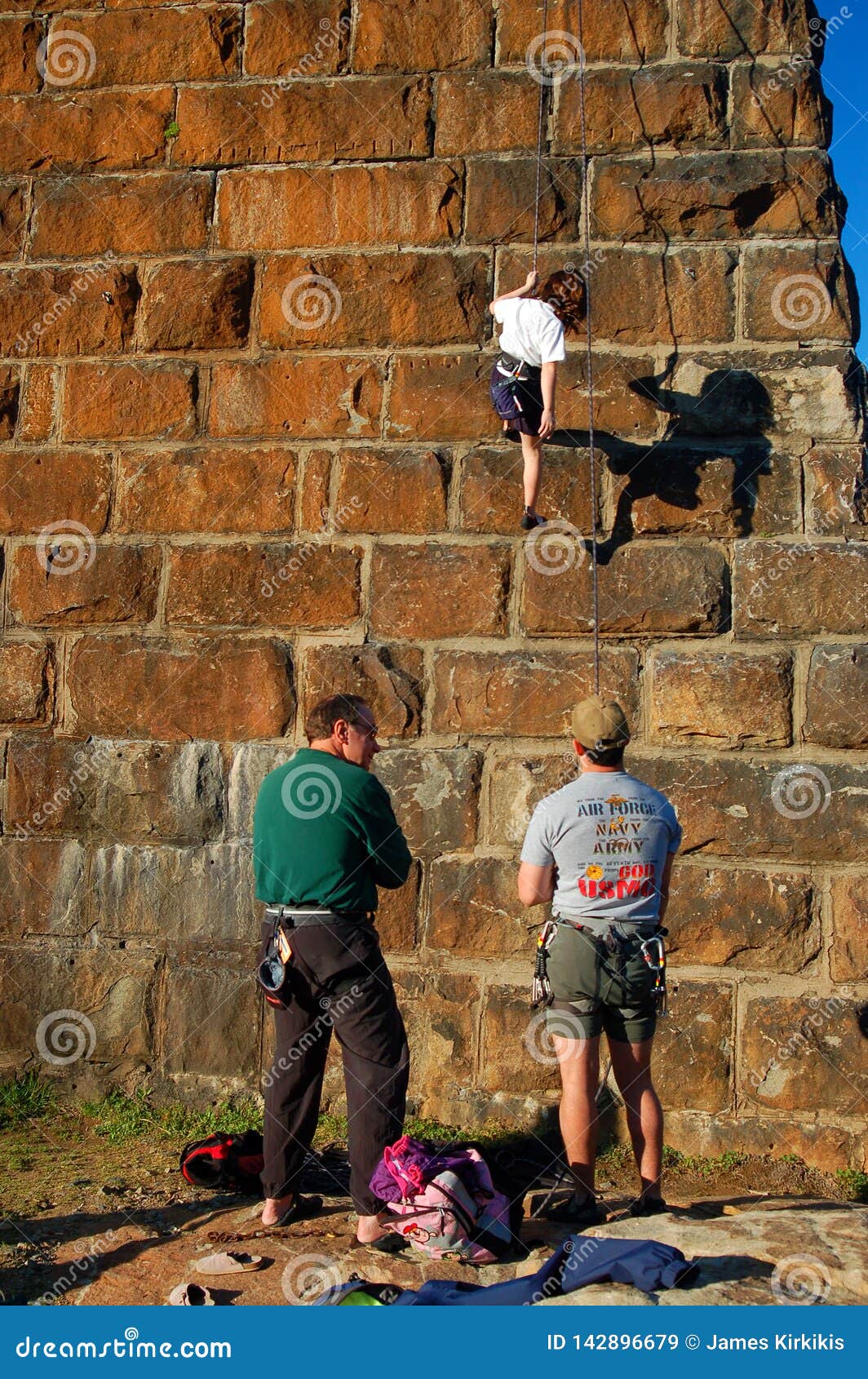 Repelling Down a Stone Block Wall Editorial Stock Image - Image of ...