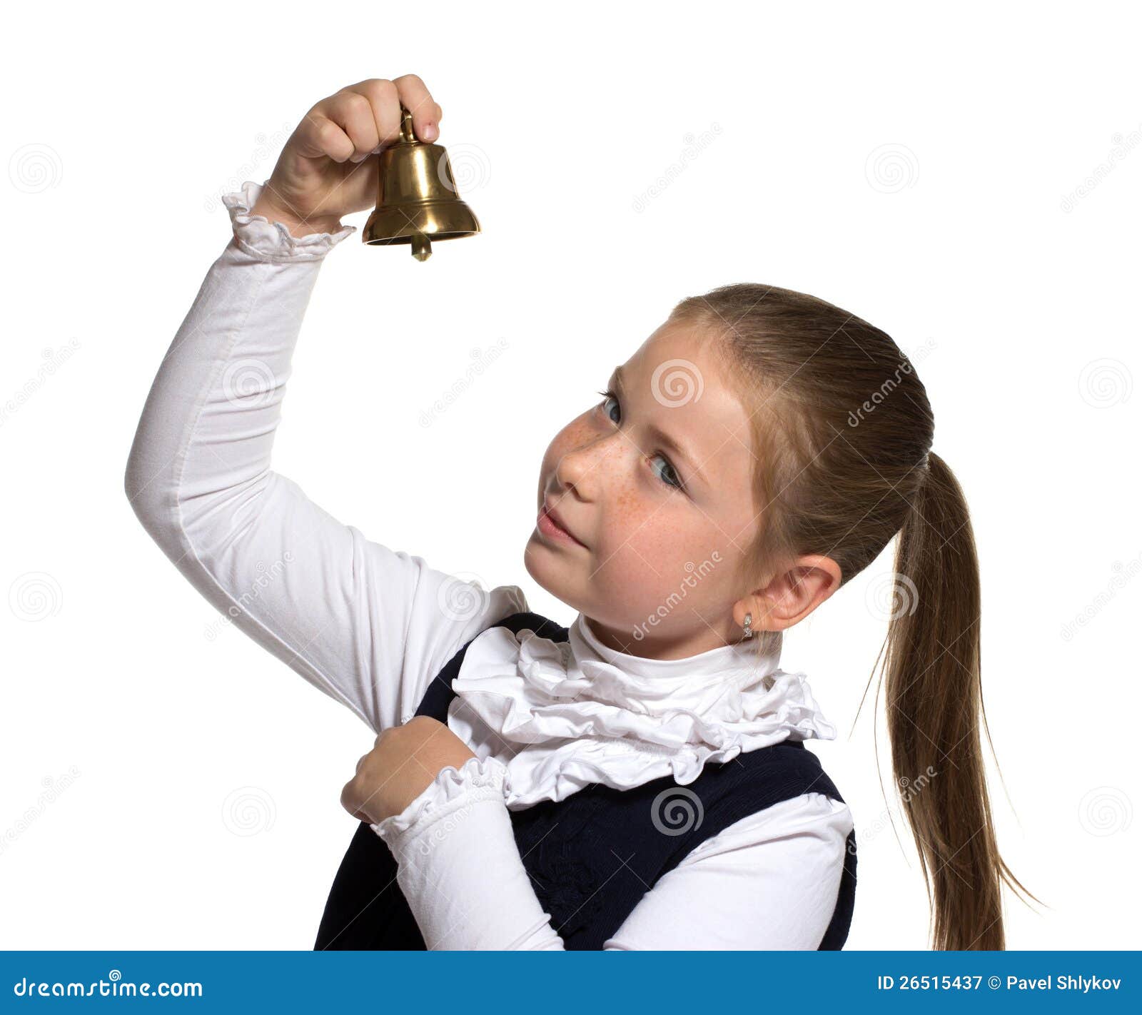 Young Girl Ringing a Golden Bell Stock Image - Image of competition ...