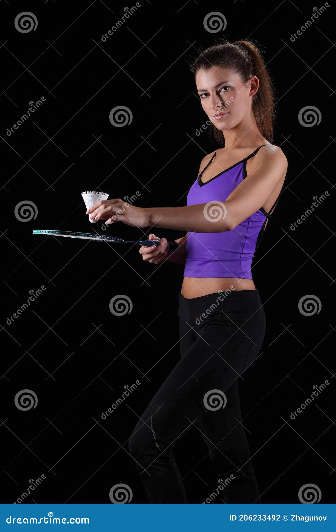 Young Girl with a Rocket Plays Badminton Stock Photo - Image of racquet ...