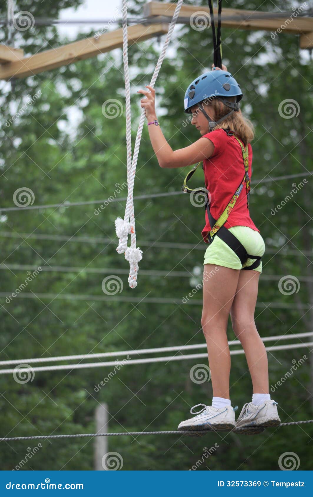 Young Girl on a Ropes Course Stock Image - Image of concentrating ...