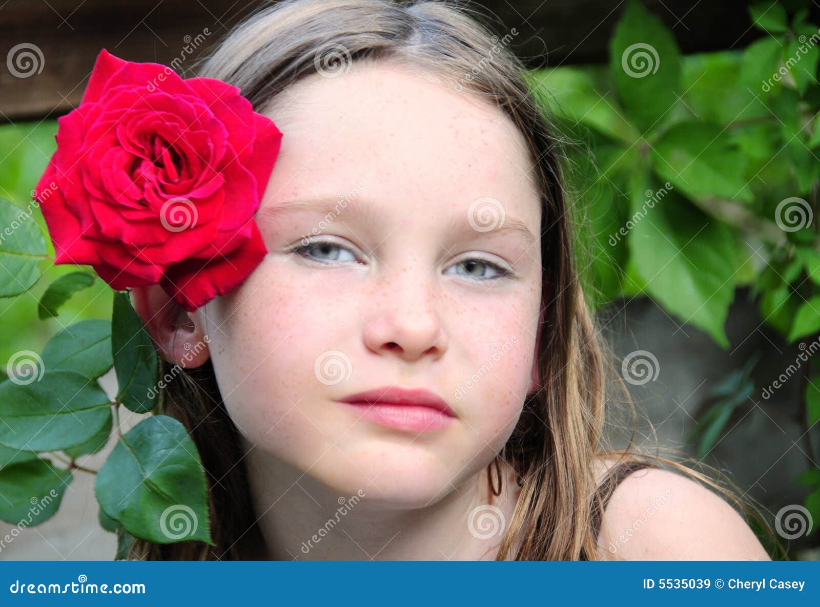 Young Girl and Rose stock image. Image of flower, expression - 5535039