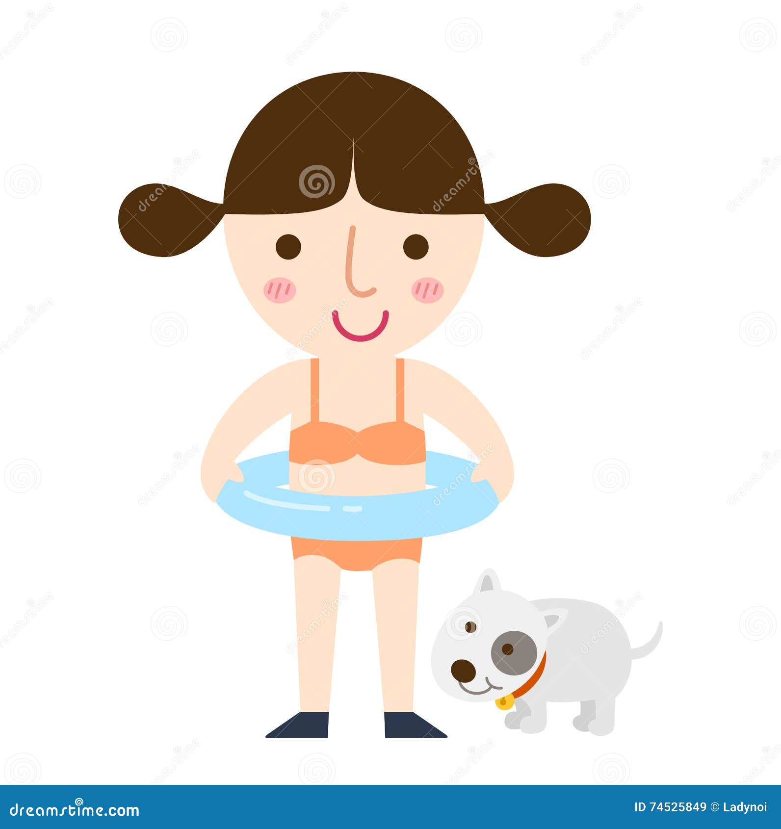 A Young Girl and Rubber Ring Vector Stock Vector - Illustration of ring ...