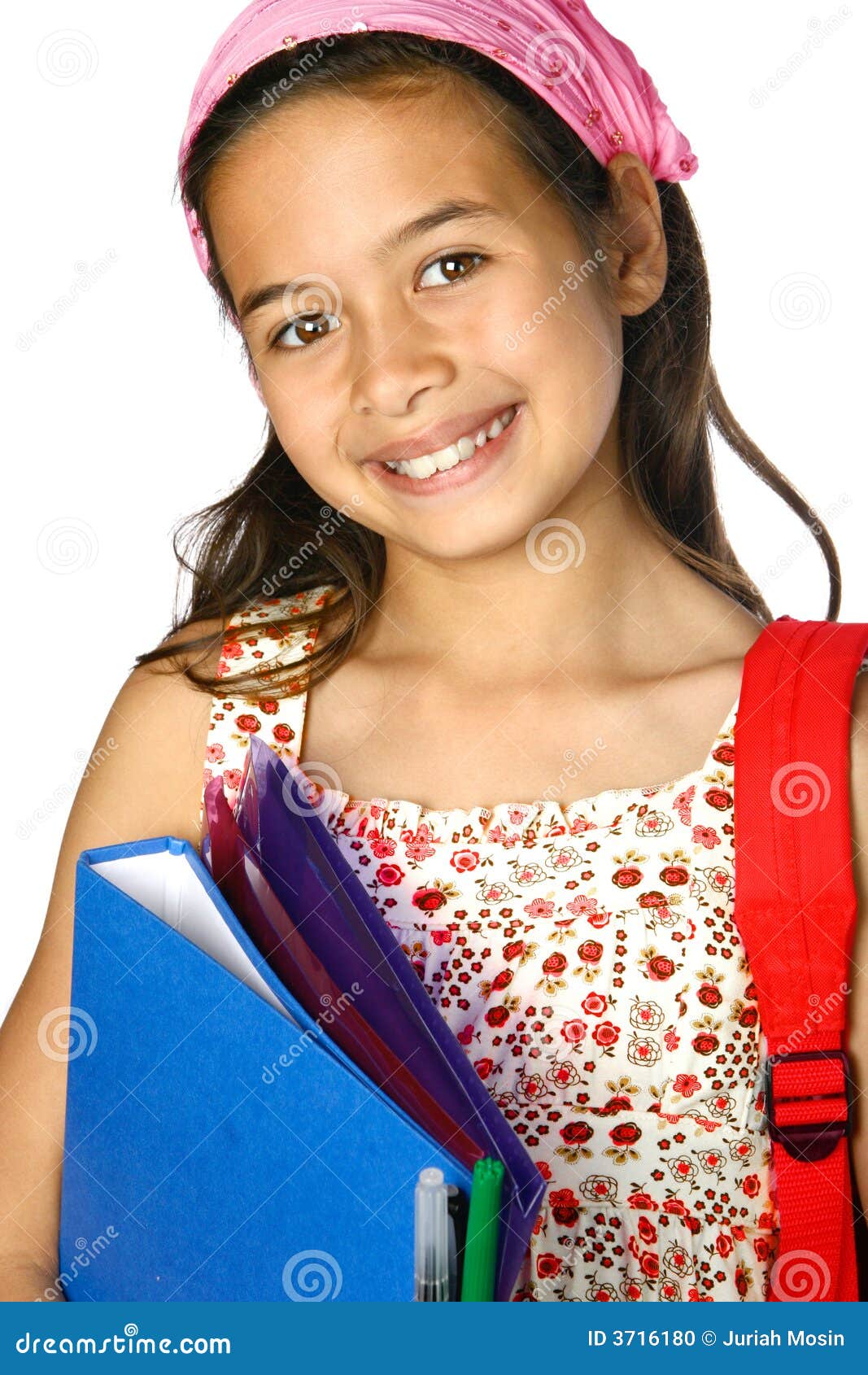 Young Girl with Rucksack and Folders Stock Photo - Image of files ...