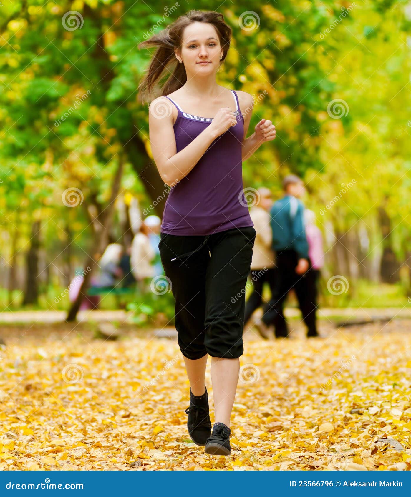 A Young Girl Running in Autumn Park Stock Photo - Image of girl, park ...