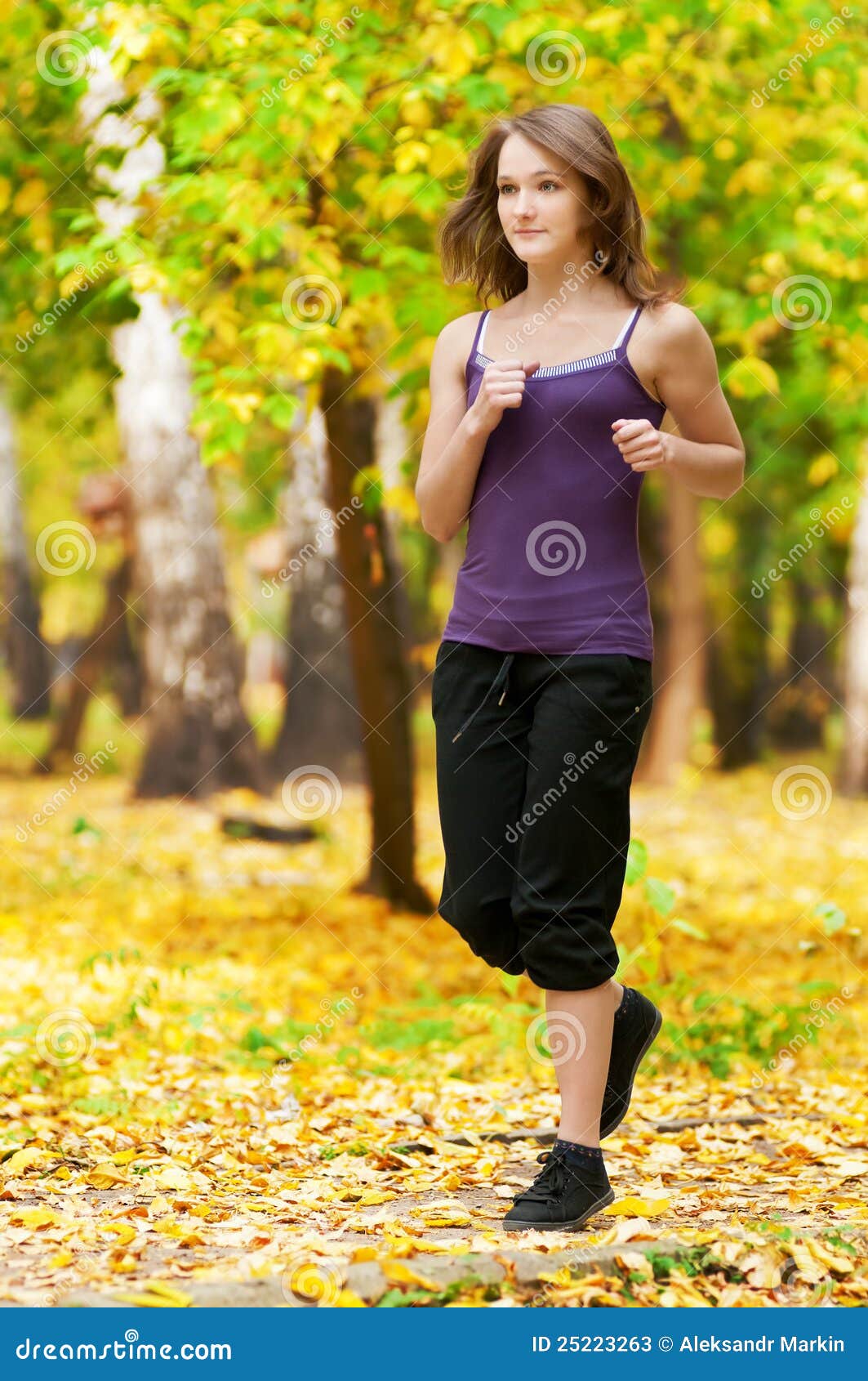 A Young Girl Running in Autumn Park Stock Image - Image of leisure ...