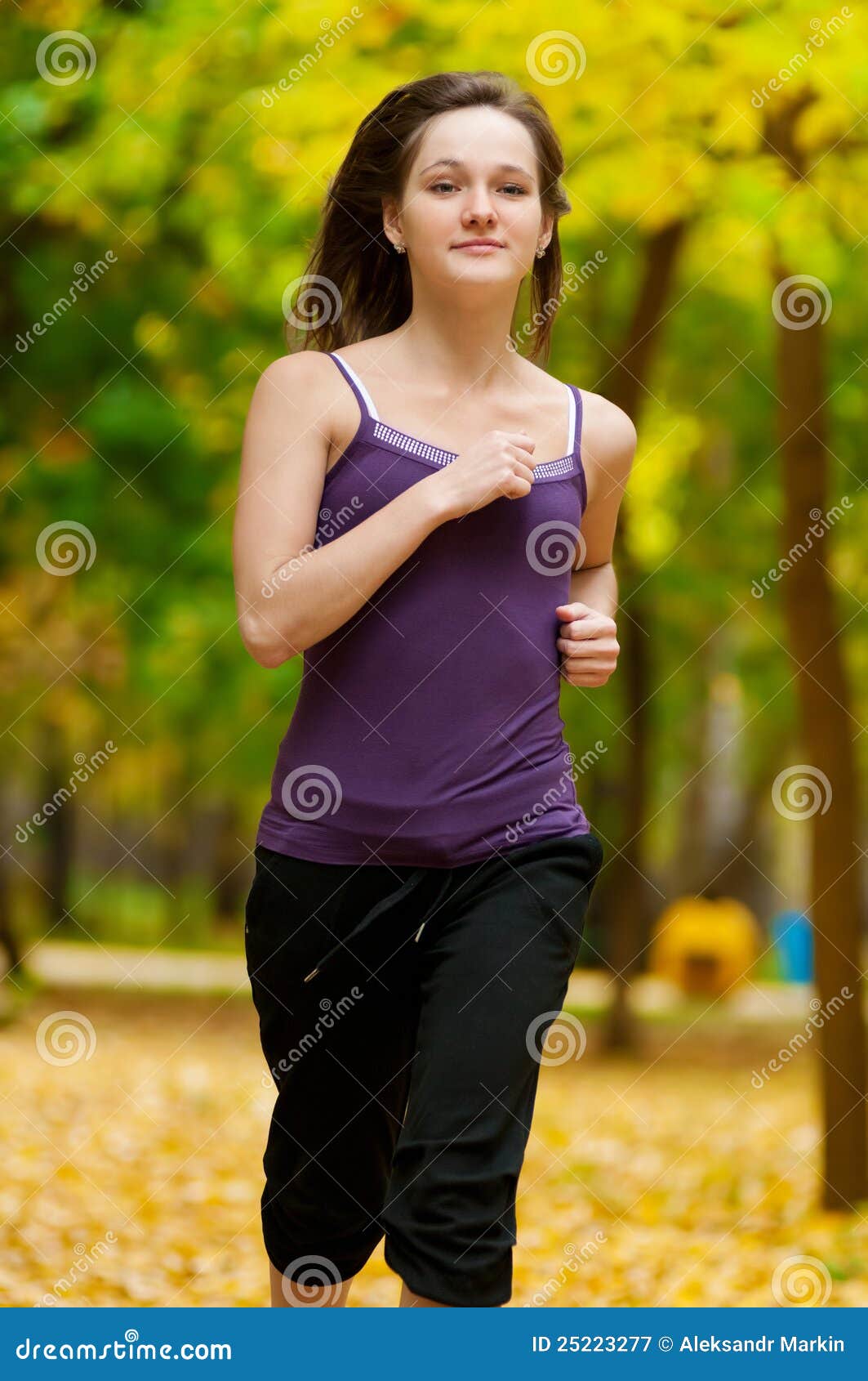 A Young Girl Running in Autumn Park Stock Image - Image of autumn ...