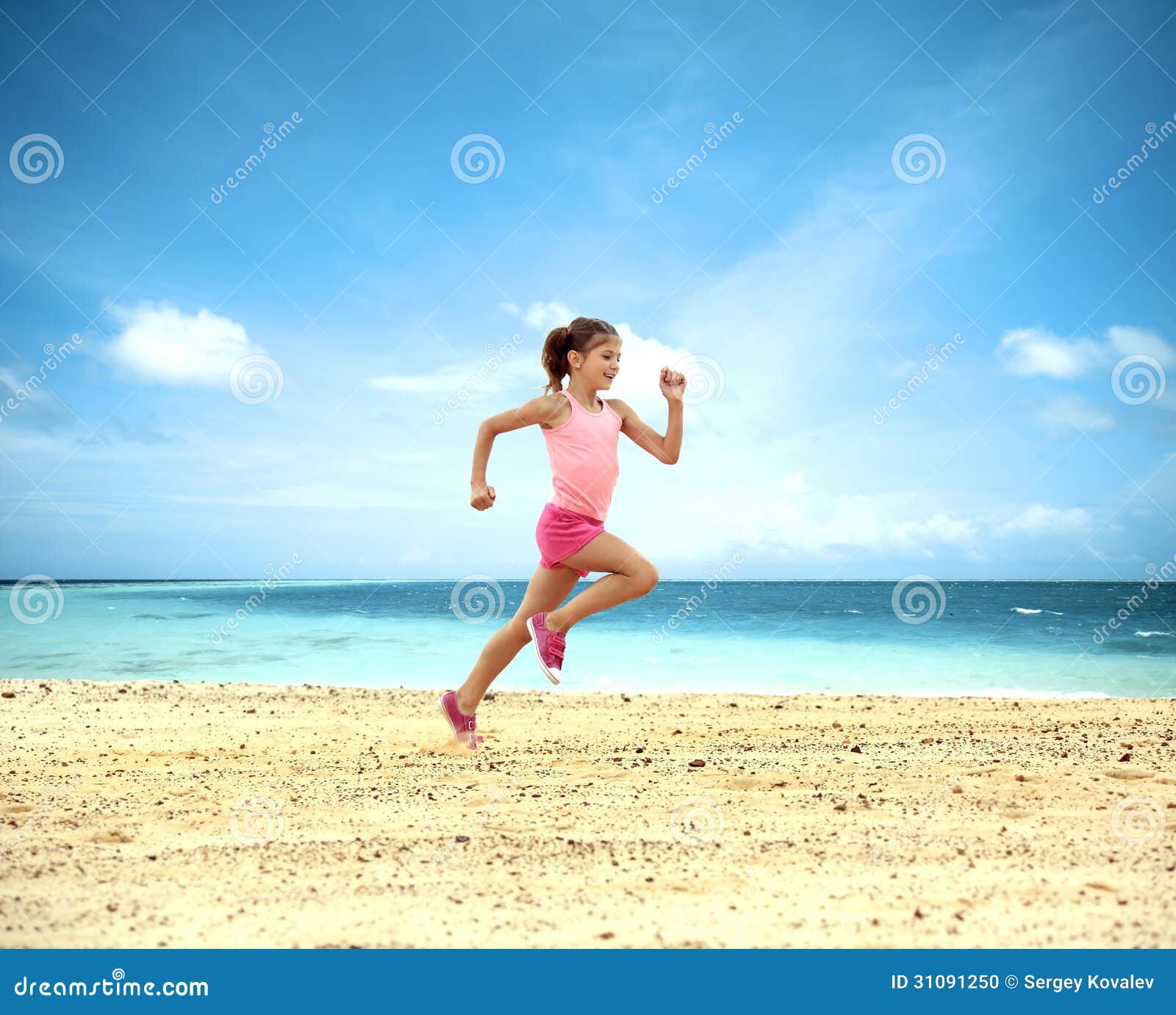 Young Girl Running on the Beach Stock Photo - Image of running, child ...