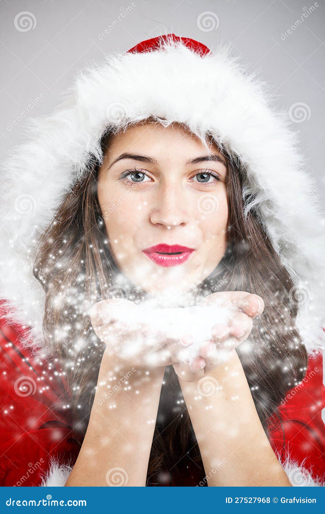 Young girl in santa cloth stock photo. Image of blow - 27527968