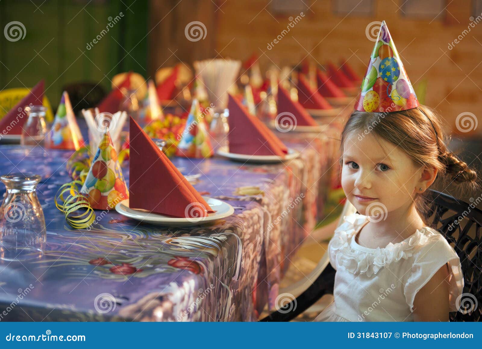 Young Girl Seated at Her Birthday Table Stock Image - Image of girl ...