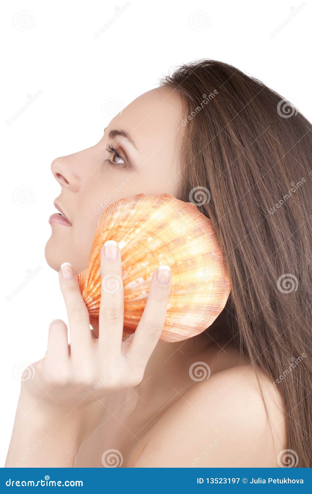 Young girl with shell stock image. Image of life, people - 13523197