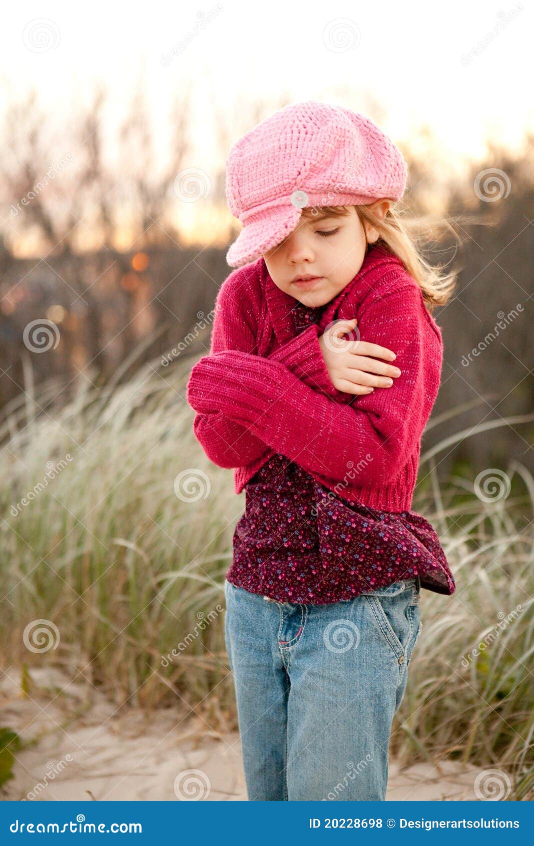 Young Girl Shivering in the Countryside Stock Photo - Image of ...