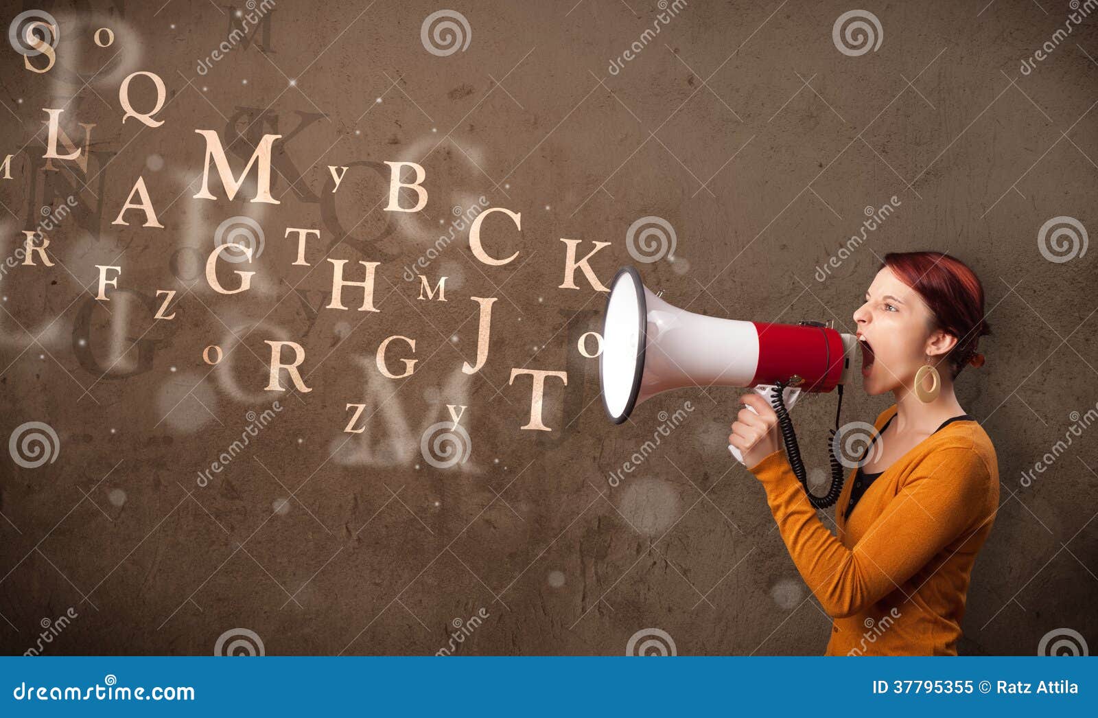 Young Girl Shouting into Megaphone and Text Come Out Stock Image ...