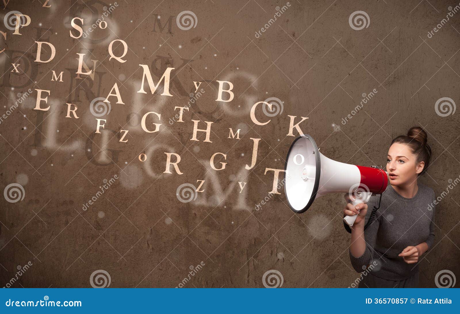 Young Girl Shouting into Megaphone and Text Come Out Stock Image ...