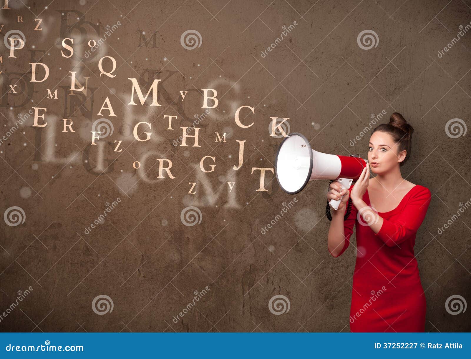 Young Girl Shouting into Megaphone and Text Come Out Stock Image ...