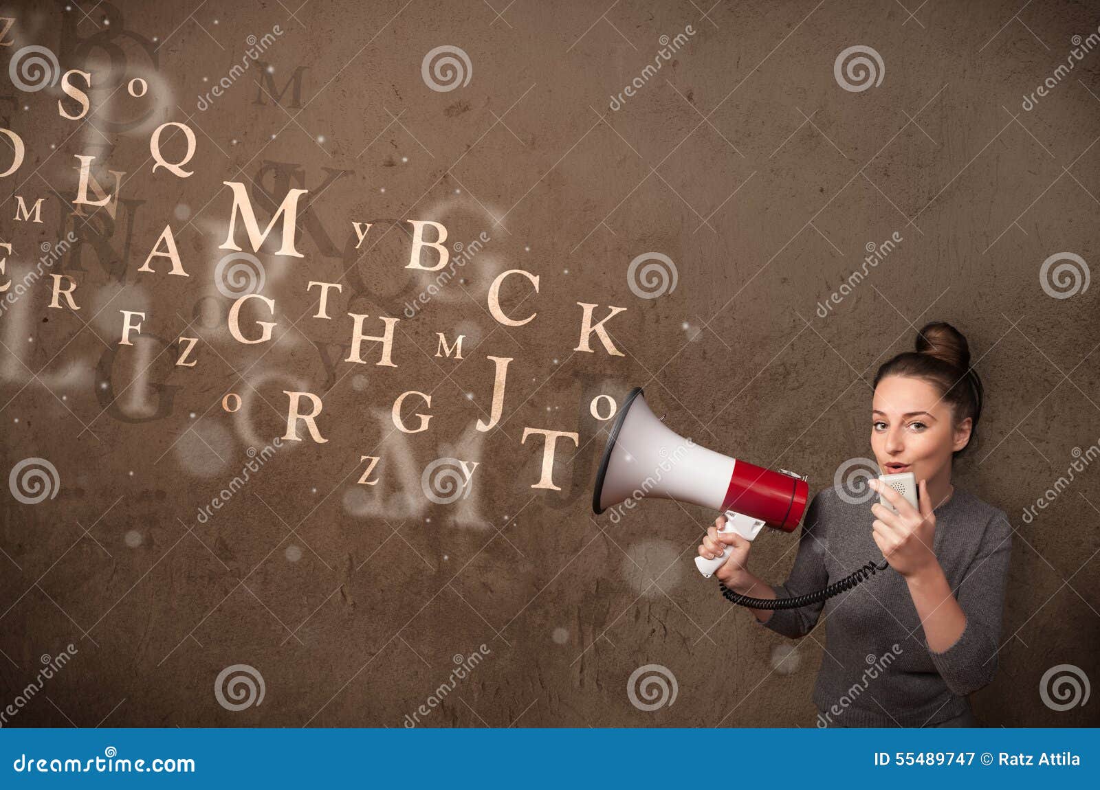 Young Girl Shouting into Megaphone and Text Come Out Stock Image ...