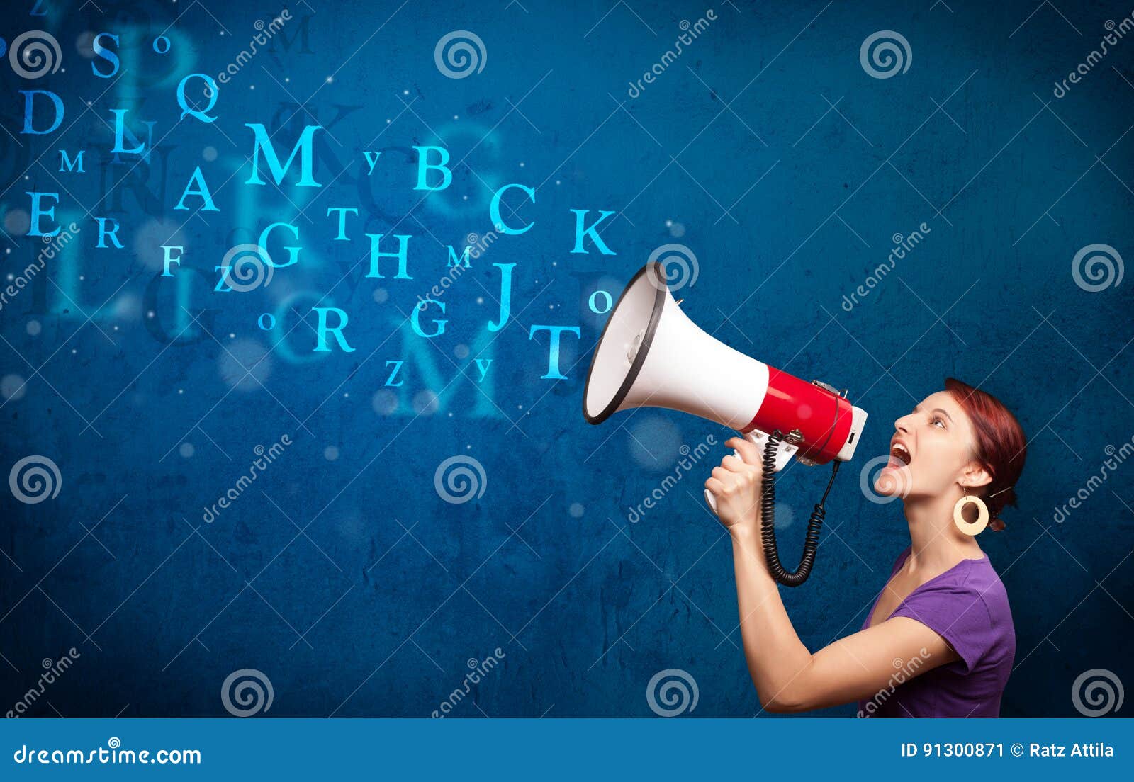 Young Girl Shouting into Megaphone and Text Come Out Stock Image ...