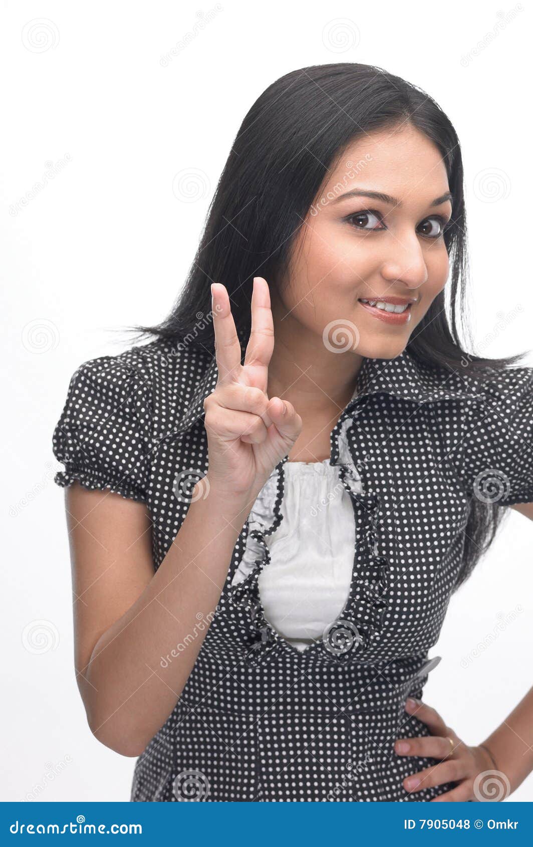 Young Girl Showing Two Fingers Stock Photo - Image of gorgeous ...