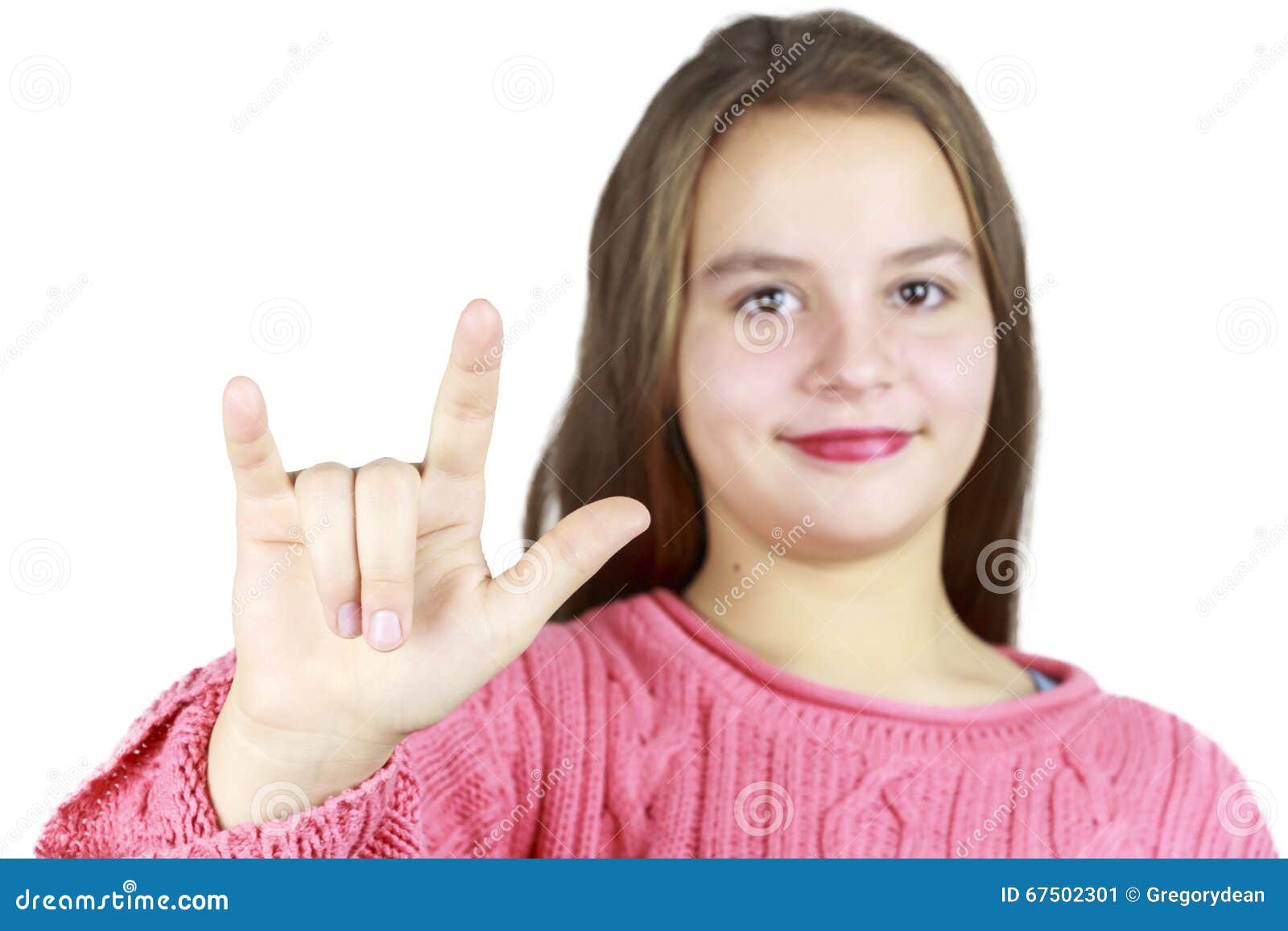 Young Girl with Sign Language Stock Image - Image of sweater, smile ...