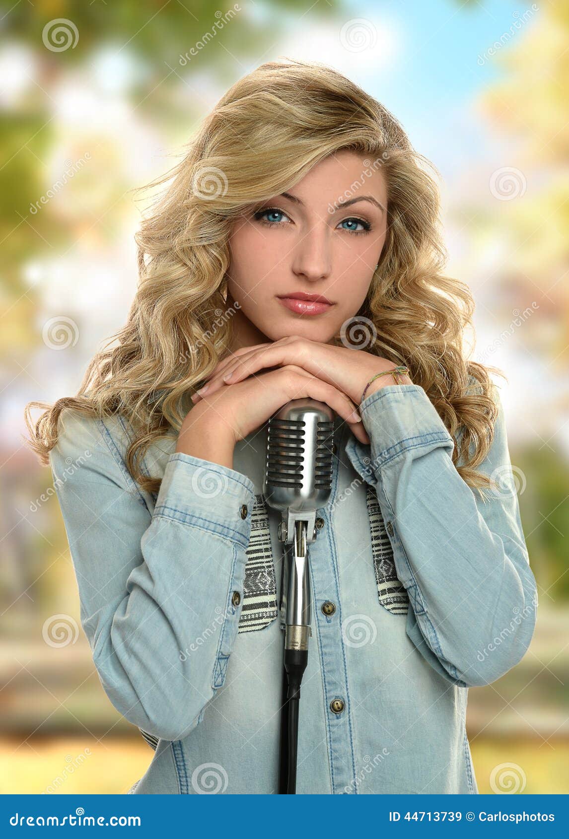 Young Girl Singer with Microphone Stock Image - Image of country, woman ...