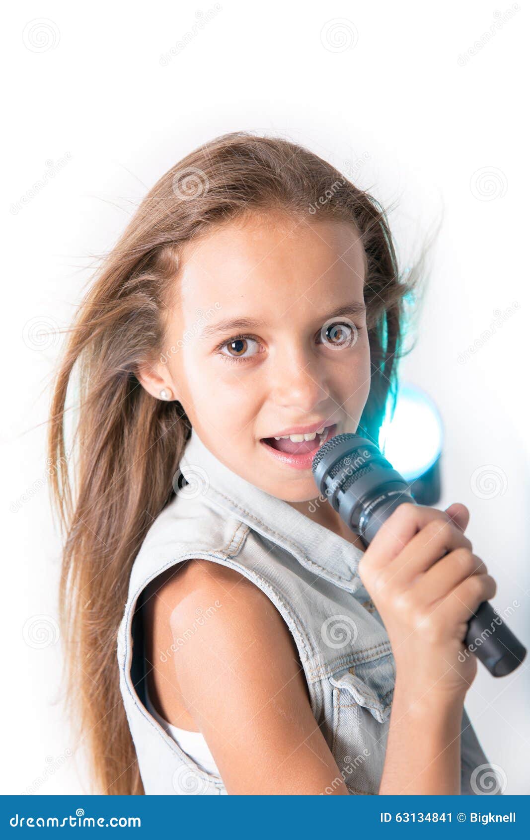 Young Girl Singing with Microphone Stock Image - Image of microphone ...