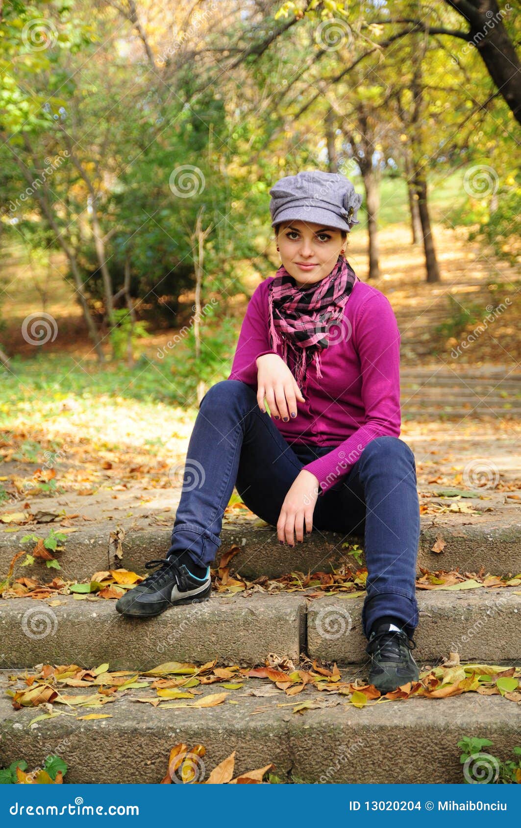 Young Girl Sit Down on Stairs Stock Photo - Image of autumn, stairs ...