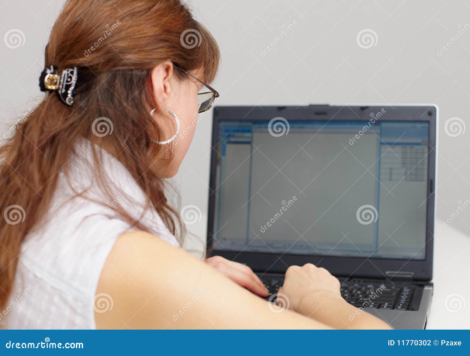 Young Girl Sits in Front of Computer Screen Stock Photo - Image of ...