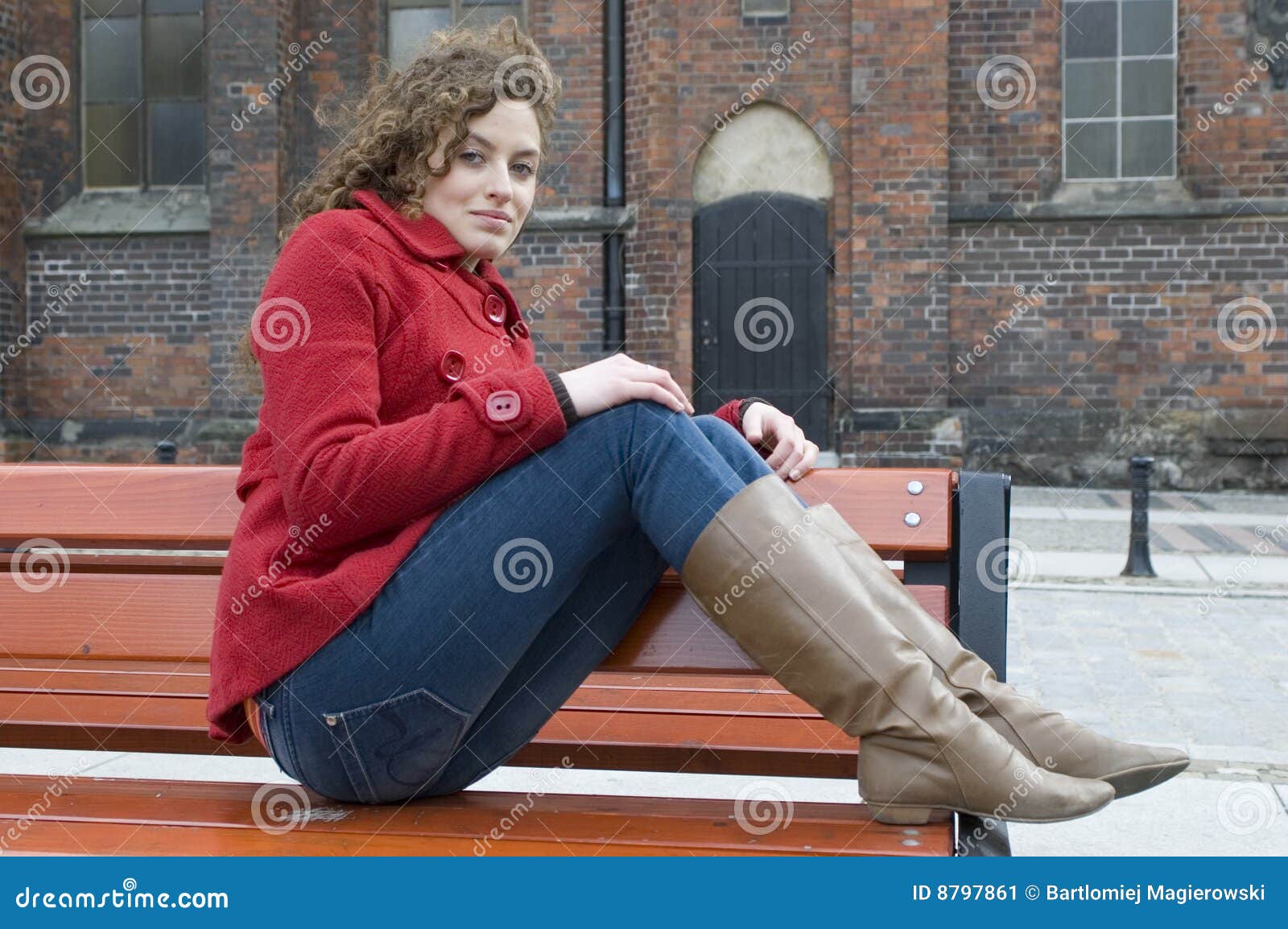 Young girl sitting on bank stock image. Image of charm - 8797861