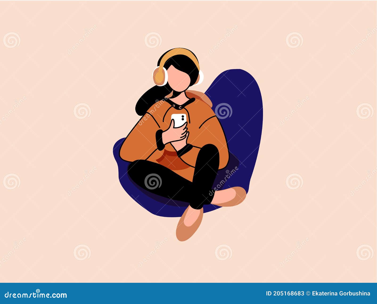 Young Girl Sitting On Chair Bag And Looking At Mobile Phone And
