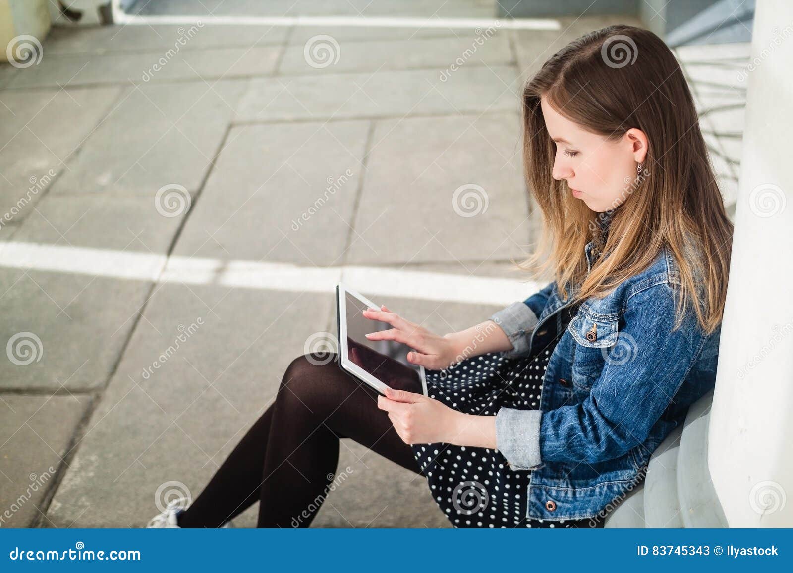 Young Girl Sitting on the College Campus Yard Studying Stock Image ... Young Girl Sitting on the College Campus Yard Studying Stock Image ...