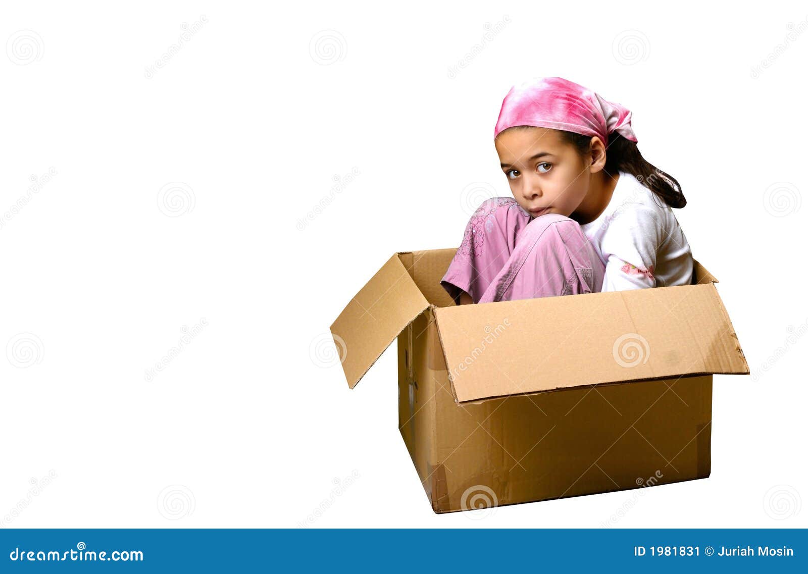 A Young Girl Sitting Cramped in a Box Stock Image - Image of accused ...