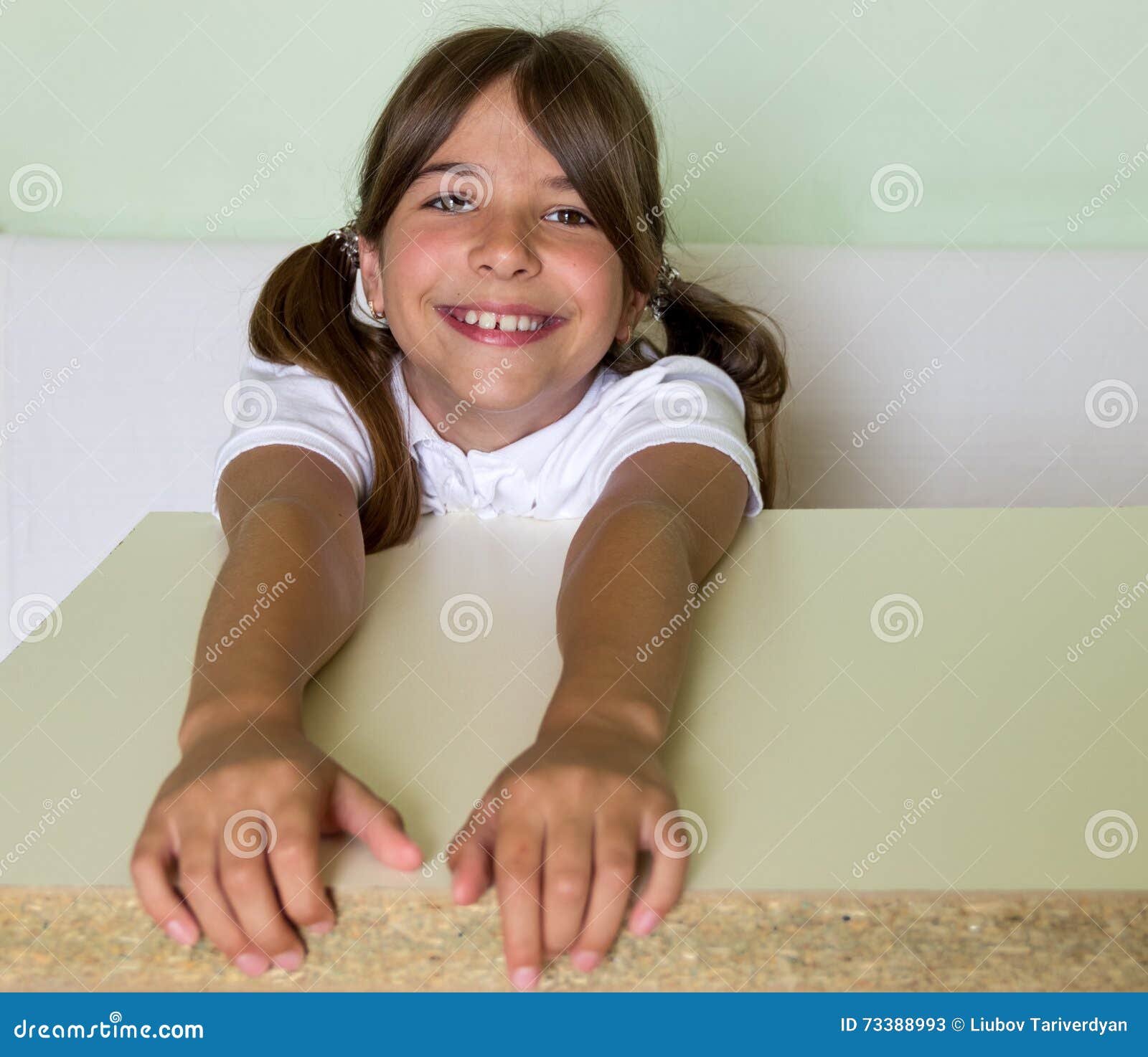 A Young Girl is Sitting at a Desk. Stock Image - Image of schoolgirl ...