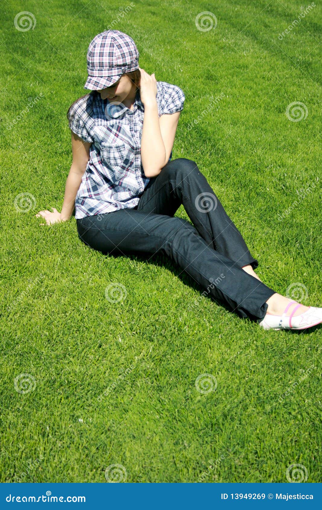 Young Girl Sitting on the Grass Stock Image - Image of cute, elegance ...